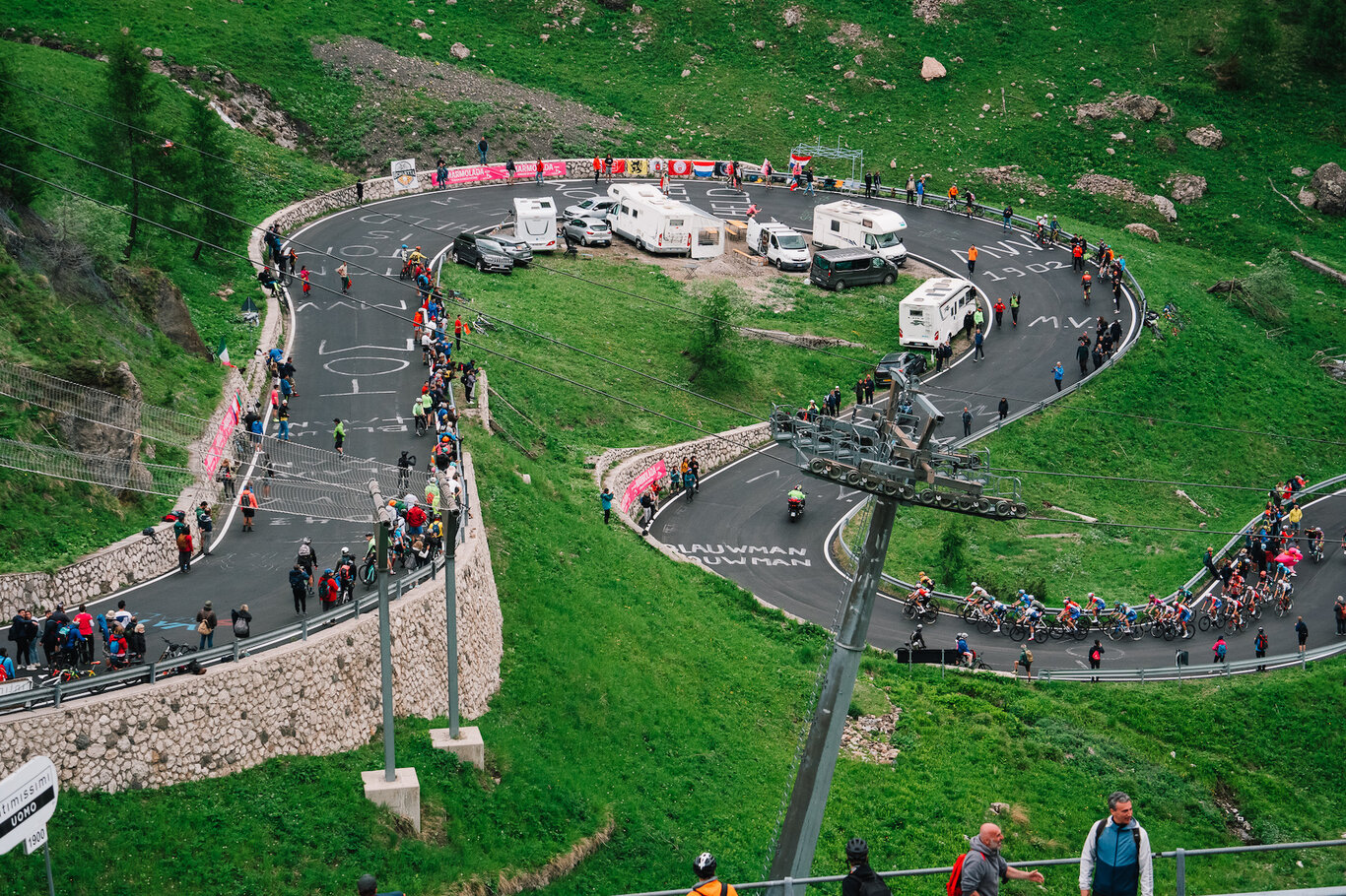 The ascent of Passo Fedaia by bike